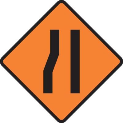 Lane Narrows Left Sign – Level 2 | Highway 1